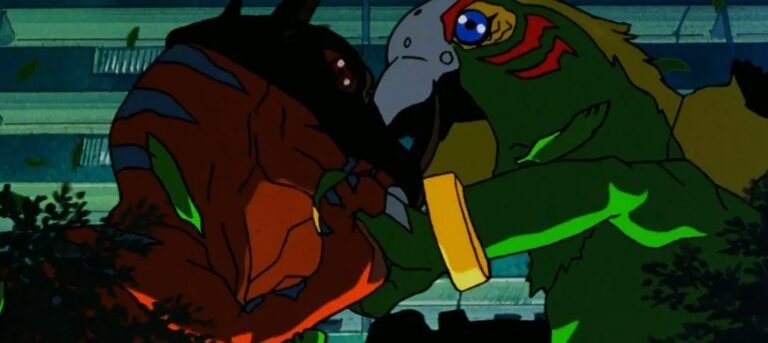 Greymon vs Parrotmon monster battle! The movie 'Digimon Adventure', a ...